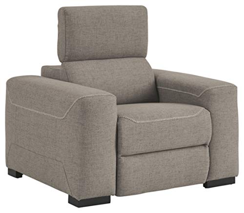 Signature Design by Ashley Mabton Contemporary Adjustable Power Recliner with USB Charging, Light Gray