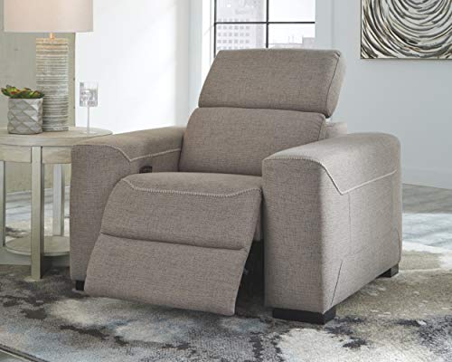 Signature Design by Ashley Mabton Contemporary Adjustable Power Recliner with USB Charging, Light Gray