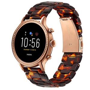 ilvanya resin watch bands for fossil men's gen 5 carlyle/fossil women's gen 5 julianna/fossil men's gen 4 explorist smart watch, replacement quick released wristband strap(22mm tortoise)