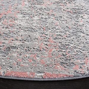 SAFAVIEH Meadow Collection 6'7" Round Grey / Pink MDW583H Modern Abstract Area Rug