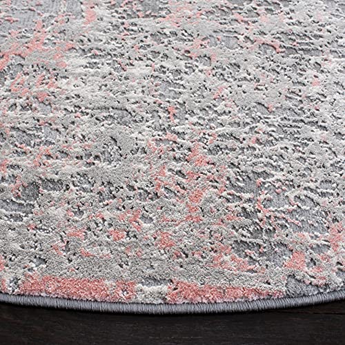 SAFAVIEH Meadow Collection 6'7" Round Grey / Pink MDW583H Modern Abstract Area Rug