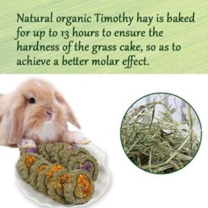 36 Pcs Bunny Chew Toys,Natural Organic Timothy Hay Handmade Grass Cakes Molar Snacks Treats for Bunny Chinchilla Guinea Pig Dwarf Rabbit Improves Teeth Health