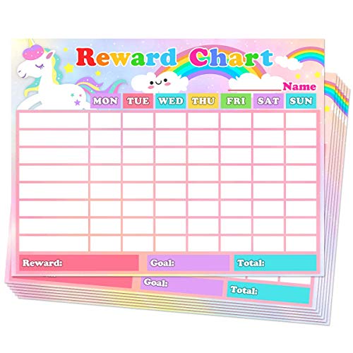 Chore Chart for Kids Dry Erase Reward Chart Reusable Self-Adhesive Behavior Chart for Home Classroom,Cute Unicorn Chore Chart 10 Pack,14.5 x 11 Inches