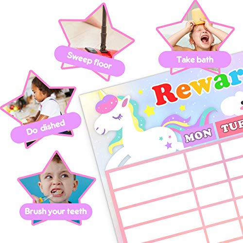 Chore Chart for Kids Dry Erase Reward Chart Reusable Self-Adhesive Behavior Chart for Home Classroom,Cute Unicorn Chore Chart 10 Pack,14.5 x 11 Inches