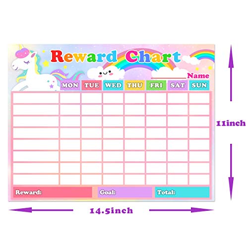 Chore Chart for Kids Dry Erase Reward Chart Reusable Self-Adhesive Behavior Chart for Home Classroom,Cute Unicorn Chore Chart 10 Pack,14.5 x 11 Inches