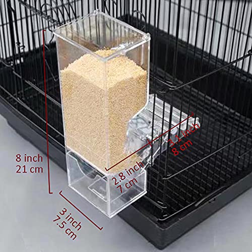 Automatic Bird Seed Feeder with Perch, Acrylic Transparent Parrot Foraging Feeders Cage Accessories for Small and Medium Parrots Parakeets Cockatiels Lovebirds