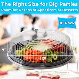 Avant Grub Heavy Duty, Recyclable 12 in. Serving Tray and Lid 10pk. Large, Black Plastic Party Platters with Clear Lids Dishware Plate, Elegant Round Banquet or Catering Trays for Serving