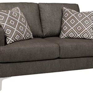 Signature Design by Ashley Arcola Modern Loveseat with Chrome Legs & Accent Pillows, Dark Gray