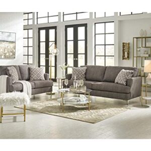 Signature Design by Ashley Arcola Modern Loveseat with Chrome Legs & Accent Pillows, Dark Gray