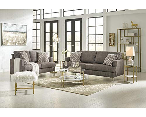 Signature Design by Ashley Arcola Modern Loveseat with Chrome Legs & Accent Pillows, Dark Gray