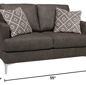 Signature Design by Ashley Arcola Modern Loveseat with Chrome Legs & Accent Pillows, Dark Gray