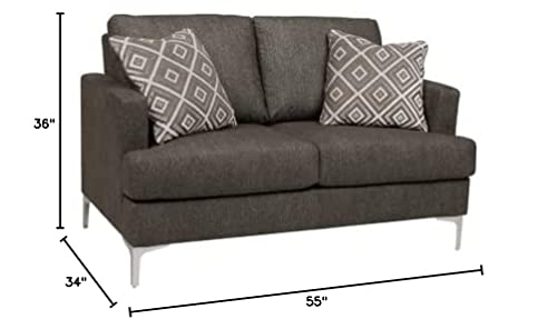 Signature Design by Ashley Arcola Modern Loveseat with Chrome Legs & Accent Pillows, Dark Gray