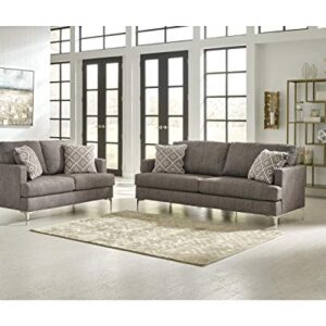 Signature Design by Ashley Arcola Modern Loveseat with Chrome Legs & Accent Pillows, Dark Gray