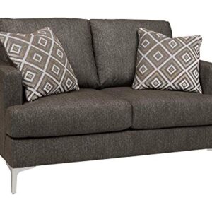 Signature Design by Ashley Arcola Modern Loveseat with Chrome Legs & Accent Pillows, Dark Gray