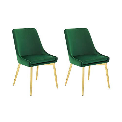 CangLong Upholstered High End Velvet Dining Chair with Metal Legs for Kitchen, Dining, Living, Guest, Bed Room Side Chair, Set of 2, Green