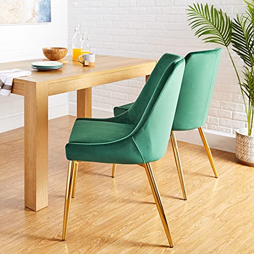 CangLong Upholstered High End Velvet Dining Chair with Metal Legs for Kitchen, Dining, Living, Guest, Bed Room Side Chair, Set of 2, Green