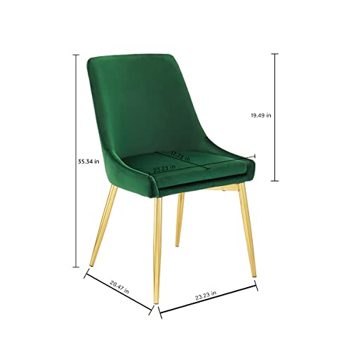 CangLong Upholstered High End Velvet Dining Chair with Metal Legs for Kitchen, Dining, Living, Guest, Bed Room Side Chair, Set of 2, Green