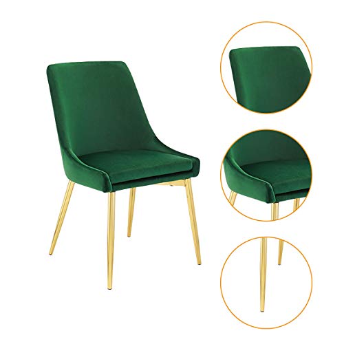 CangLong Upholstered High End Velvet Dining Chair with Metal Legs for Kitchen, Dining, Living, Guest, Bed Room Side Chair, Set of 2, Green