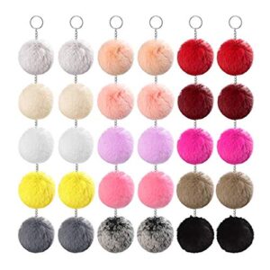 tongcloud 30pcs faux fur ball pom poms keychains pom poms keychains fluffy faux fur pompoms balls for girls women hats shoes bags accessories (15 colors, 6cm/2.36'')