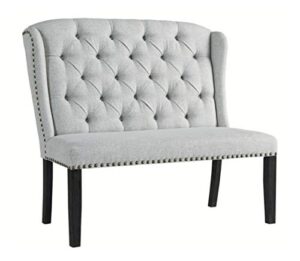 signature design by ashley jeanette casual tufted back dining bench or sette with nailhead trim, gray