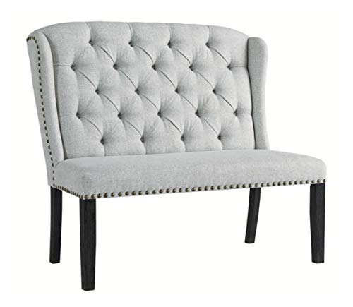 Signature Design by Ashley Jeanette Casual Tufted Back Dining Bench or Sette with Nailhead Trim, Gray