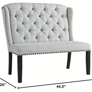 Signature Design by Ashley Jeanette Casual Tufted Back Dining Bench or Sette with Nailhead Trim, Gray