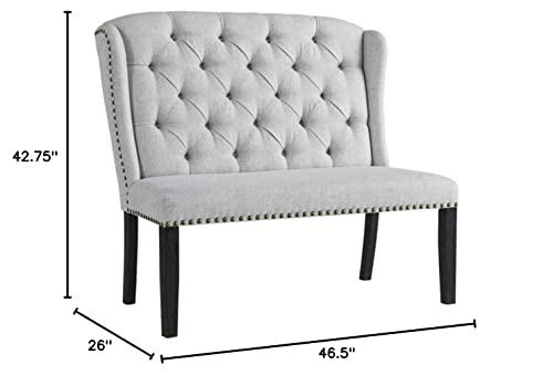 Signature Design by Ashley Jeanette Casual Tufted Back Dining Bench or Sette with Nailhead Trim, Gray