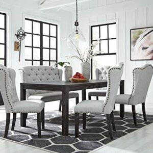 Signature Design by Ashley Jeanette Casual Tufted Back Dining Bench or Sette with Nailhead Trim, Gray