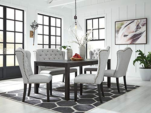 Signature Design by Ashley Jeanette Casual Tufted Back Dining Bench or Sette with Nailhead Trim, Gray