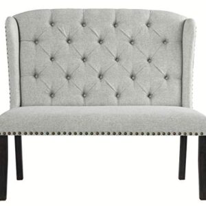 Signature Design by Ashley Jeanette Casual Tufted Back Dining Bench or Sette with Nailhead Trim, Gray