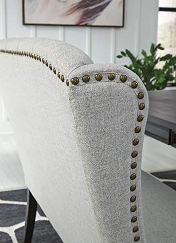 Signature Design by Ashley Jeanette Casual Tufted Back Dining Bench or Sette with Nailhead Trim, Gray