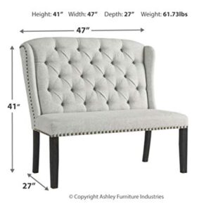 Signature Design by Ashley Jeanette Casual Tufted Back Dining Bench or Sette with Nailhead Trim, Gray