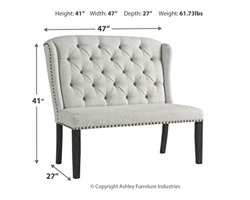 Signature Design by Ashley Jeanette Casual Tufted Back Dining Bench or Sette with Nailhead Trim, Gray