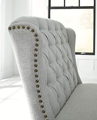 Signature Design by Ashley Jeanette Casual Tufted Back Dining Bench or Sette with Nailhead Trim, Gray