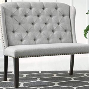 Signature Design by Ashley Jeanette Casual Tufted Back Dining Bench or Sette with Nailhead Trim, Gray