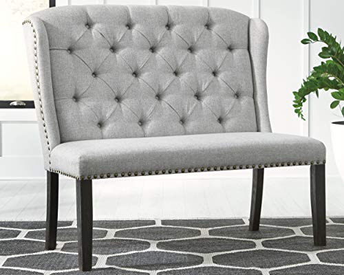 Signature Design by Ashley Jeanette Casual Tufted Back Dining Bench or Sette with Nailhead Trim, Gray