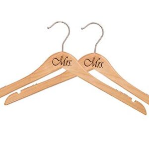 NAHANCO MRSMRS20017 Same Sex, Gay Pride Hanger Set, Natural Wood Hangers with Black Imprint (Mrs. and Mrs.), 17” (2-Piece Set)