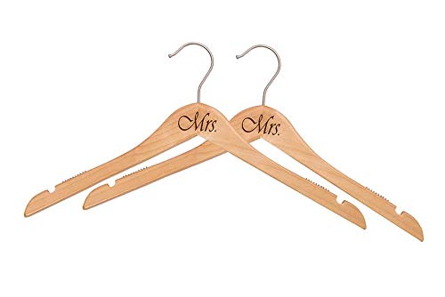 NAHANCO MRSMRS20017 Same Sex, Gay Pride Hanger Set, Natural Wood Hangers with Black Imprint (Mrs. and Mrs.), 17” (2-Piece Set)