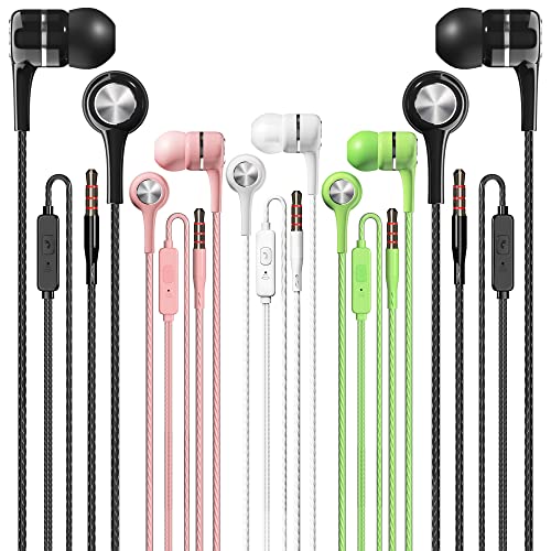 LWZCAM Earbuds Earphones with Microphone,5pack Ear Buds Wired Headphones,Noise Islating Earbuds,Fits 3.5mm Interface for iPad,iPod,Mp3 Players,Android and iOS Smartphones(Black+Pink+White+Green)