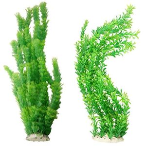 hamiledyi aquarium plants plastic decor fish tank green decorations plants ornament safe for all fish,extra large 23-inch tall, 2 pack   