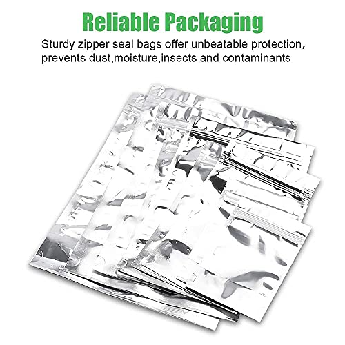 Mylar Bags, 90 Pack 9 Sizes 7mil Mylar Bags for Food Storage, Resealable mylar ziplock bags, Stand Up Pouch Bags, Clear Front with Aluminum Foil Back, Zipper Bags with Gusset Bottom for Multipurpose