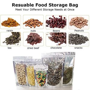 Mylar Bags, 90 Pack 9 Sizes 7mil Mylar Bags for Food Storage, Resealable mylar ziplock bags, Stand Up Pouch Bags, Clear Front with Aluminum Foil Back, Zipper Bags with Gusset Bottom for Multipurpose