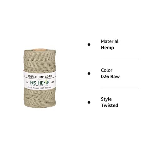 【 NS HEMP 】 Sustainable Hemp Twine Spool for Jewelry Making Bracelets Necklaces Arts Crafts Gift Decoration and More - 1mm 130m (026 RAW)