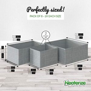 NEATERIZE Drawer Organizer - [Set Of 6] - Closet Organizer and Storage Baskets| Foldable Cloth Drawers Divider | Fabric Bin For Dresser & Shelves |Organize Underwear, Socks, Bra, & Tie’s (Grey)