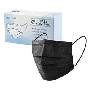 Decor and Home Disposable Face Masks, 50 Pack, Black, 3-Ply, Single Daily Use, Face Mask for Women & Men