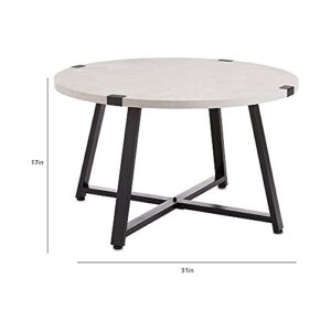 AZL1 Life Concept Rustic Farmhouse Round Metal Coffee Accent Table for Living Room, Grey Concrete