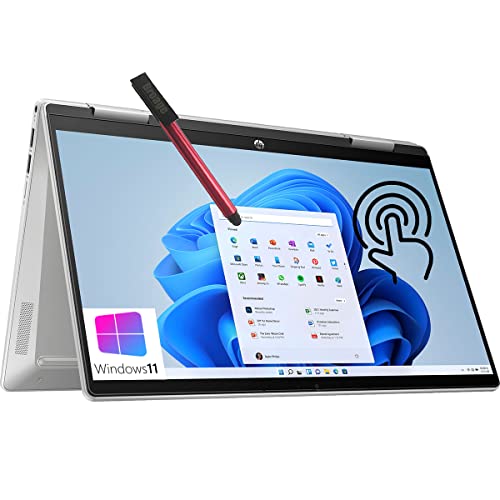 HP 2022 Newest Pavilion x360 2-in-1 Laptop, 12th gen Intel 10-Core i5-1235U, 14" FHD Touchscreen, 8GB DDR4 RAM, 256GB PCIe SSD, Backlit KB, Fingerprint Reader, Windows 11, broag 64GB Flash Stylus