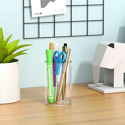 NIUBEE Acrylic Pen Holder 2 Pack,Clear Desktop Pencil Cup Stationery Organizer for Office Desk Accessory -Round