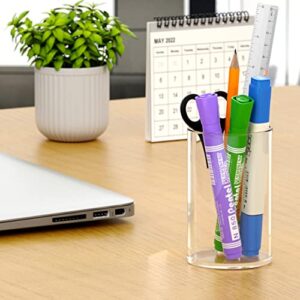 NIUBEE Acrylic Pen Holder 2 Pack,Clear Desktop Pencil Cup Stationery Organizer for Office Desk Accessory -Round