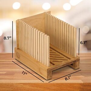 Mama's Great Bamboo Bread Slicer for Homemade Bread - Adjustable Slice Width Bread Slicing Guides with Sturdy Wooden Cutting Board - Compact & Foldable